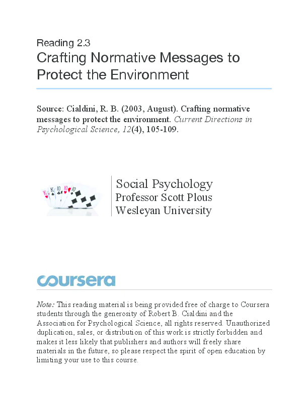 (PDF) Crafting Normative Messages to Protect the Environment Social ...