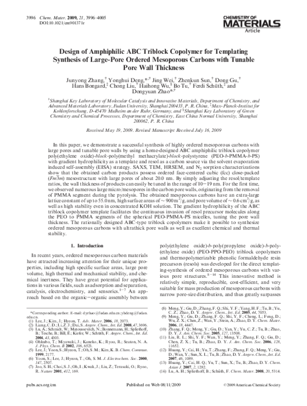 (PDF) Design of Amphiphilic ABC Triblock Copolymer for Templating Synthesis of Large-Pore ...