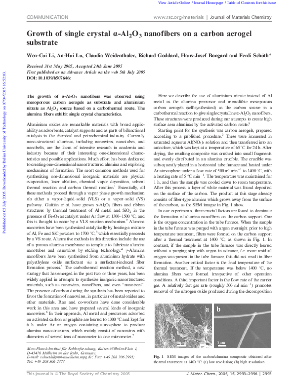 (PDF) Growth of single crystal α-Al2O3 nanofibers on a carbon aerogel ...