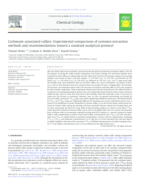 (PDF) Carbonate-associated sulfate: Experimental comparisons of common ...