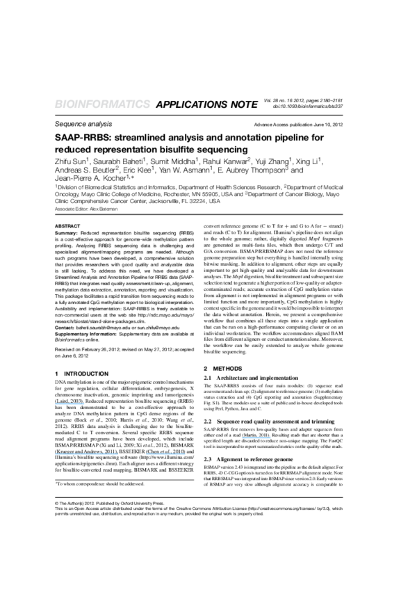(PDF) SAAP-RRBS: streamlined analysis and annotation pipeline for ...