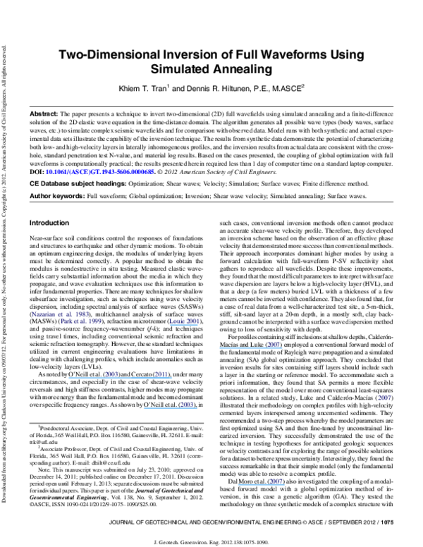(PDF) Two-Dimensional Inversion of Full Waveforms Using Simulated Annealing