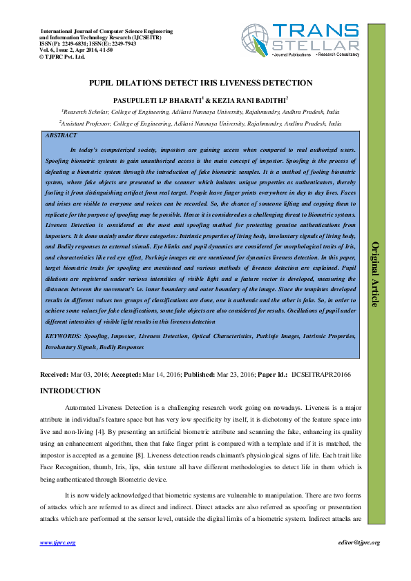 PUPIL DILATIONS DETECT IRIS LIVENESS DETECTION