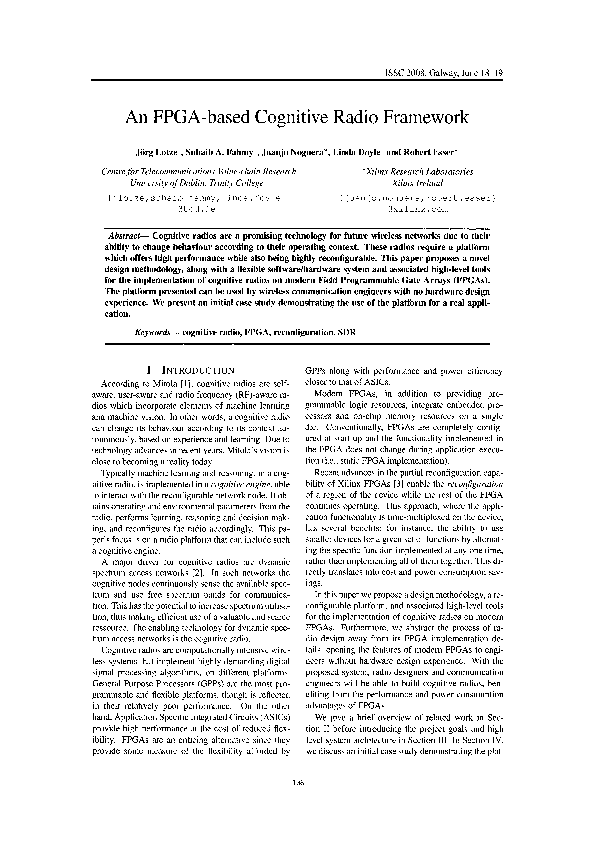 (PDF) An FPGA-based cognitive radio framework