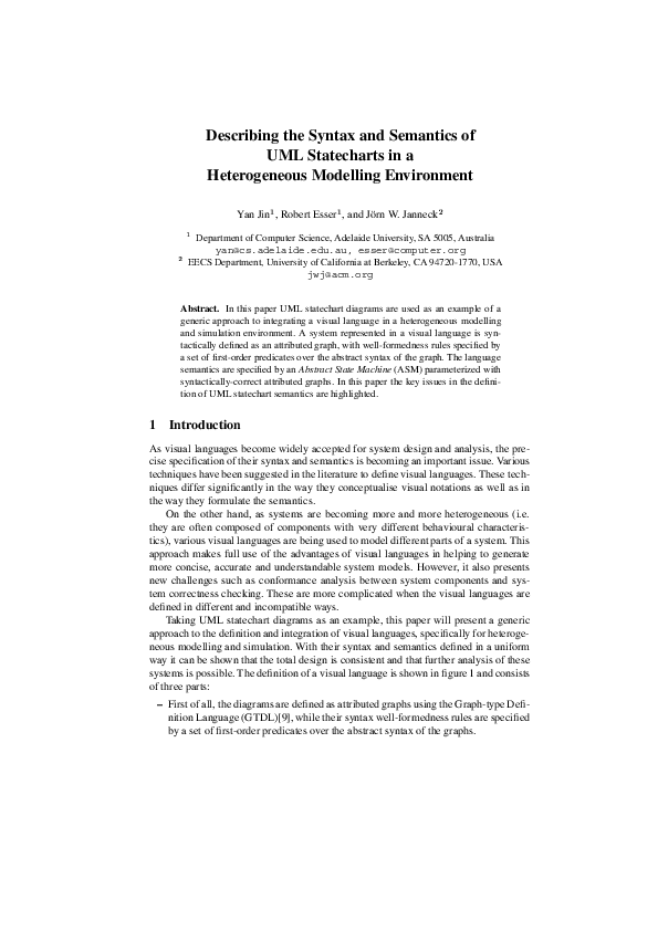 Pdf Describing The Syntax And Semantics Of Uml Statecharts In A