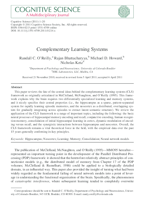 (PDF) Complementary Learning Systems