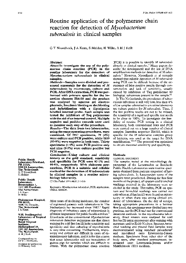 Pdf Routine Application Of The Polymerase Chain Reaction For Detection Of Mycobacterium