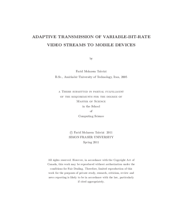 (PDF) Adaptive Transmission of Variable-Bit-Rate Video Streams to Mobile Devices