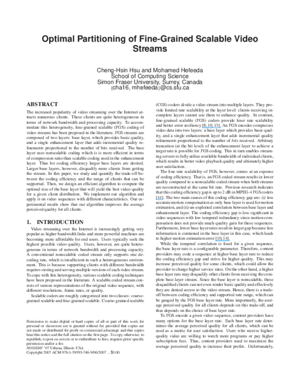 Pdf Optimal Partitioning Of Fine Grained Scalable Video Streams Mohamed Hefeeda