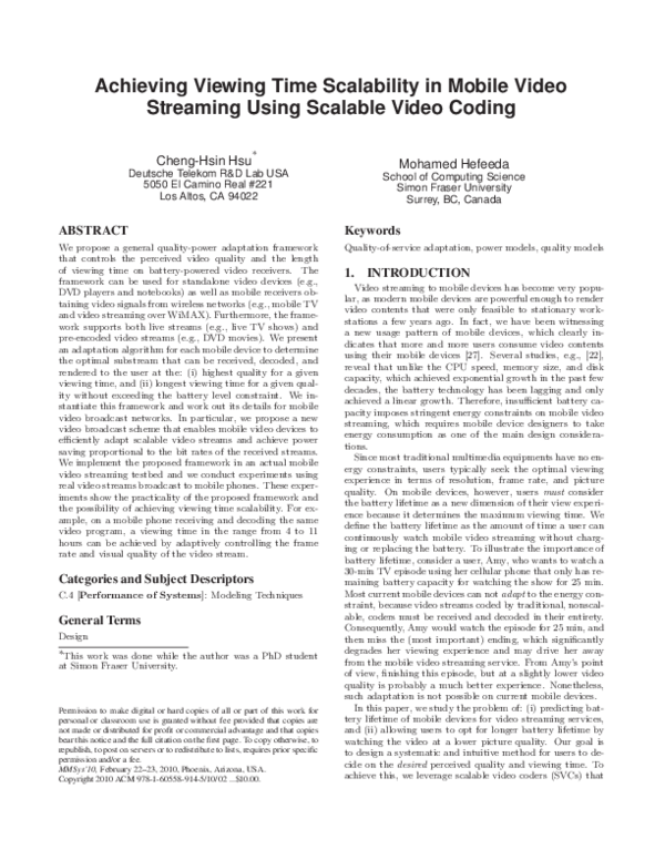 Pdf Achieving Viewing Time Scalability In Mobile Video Streaming Using Scalable Video Coding