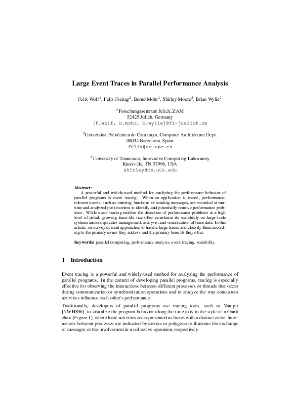 Pdf Large Event Traces In Parallel Performance Analysis