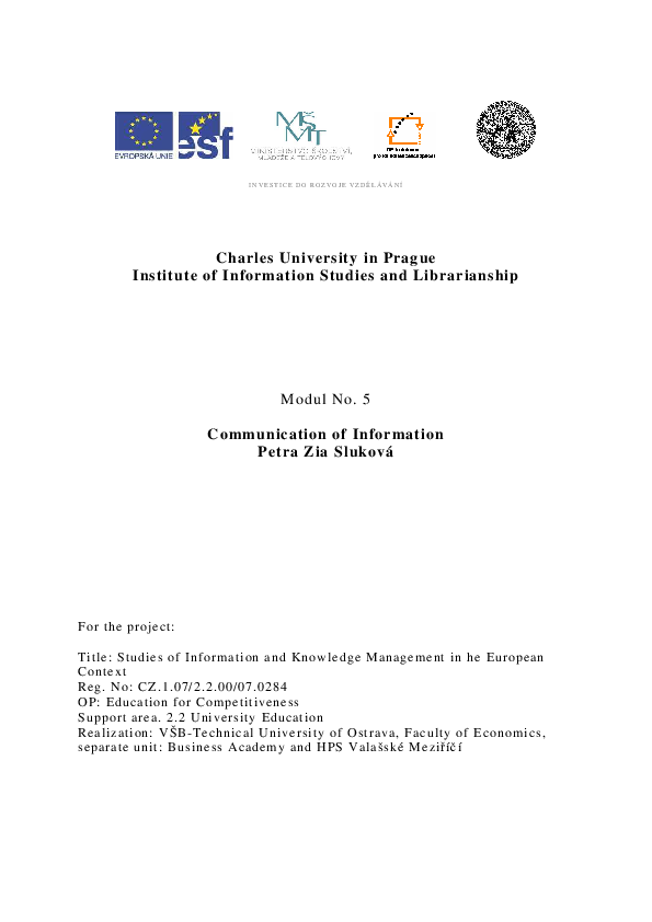 (PDF) Communication of Information Title: Studies of Information and ...