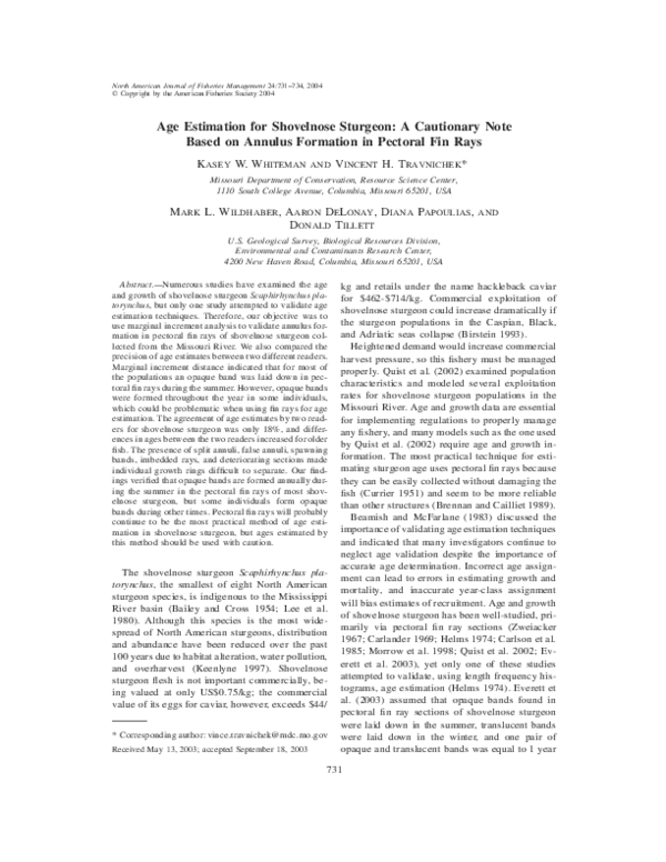 (PDF) Age Estimation for Shovelnose Sturgeon: A Cautionary Note Based ...