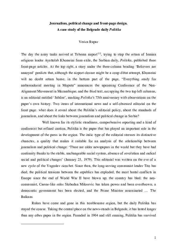 (PDF) Journalism, political change and front-page design