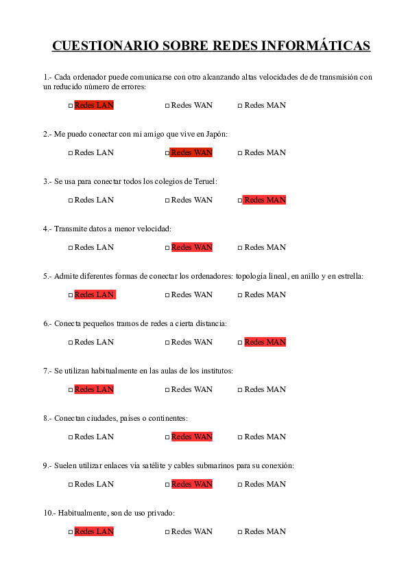 (DOC) CUESTIONARIO SOBRE REDES INFORMÁTICAS
