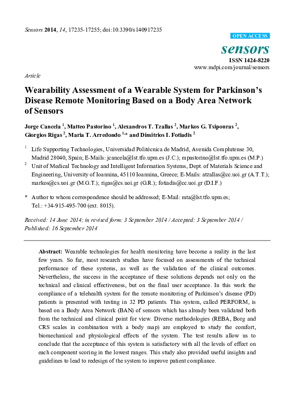 (PDF) Wearability Assessment of a Wearable System for Parkinson’s ...