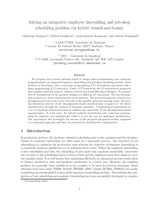 Pdf Solving An Integrated Employee Timetabling And Job Shop Scheduling Problem Via Hybrid