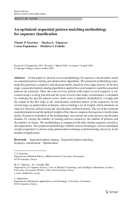 Pdf An Optimized Sequential Pattern Matching Methodology For Sequence