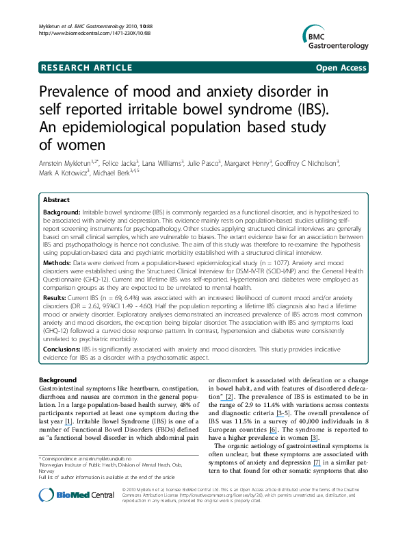 (PDF) Prevalence of mood and anxiety disorder in self reported ...