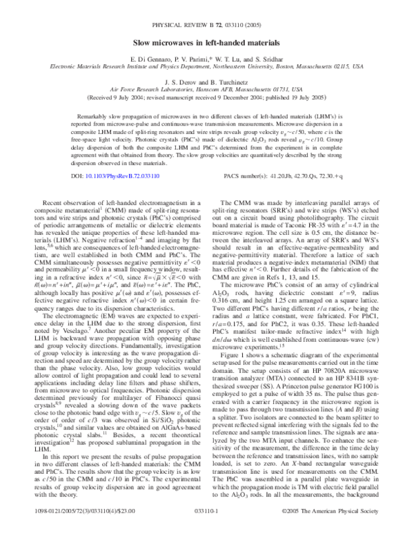 (PDF) Slow microwaves in left-handed materials