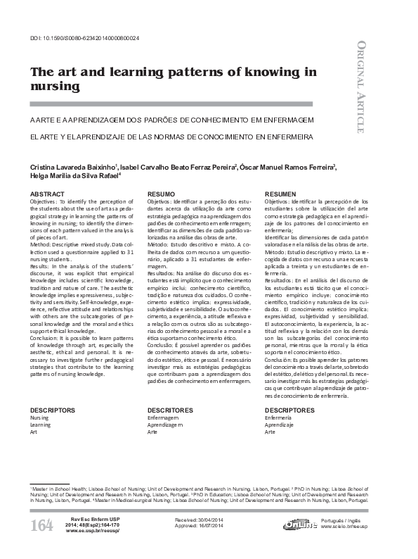 (PDF) The art and learning patterns of knowing in nursing