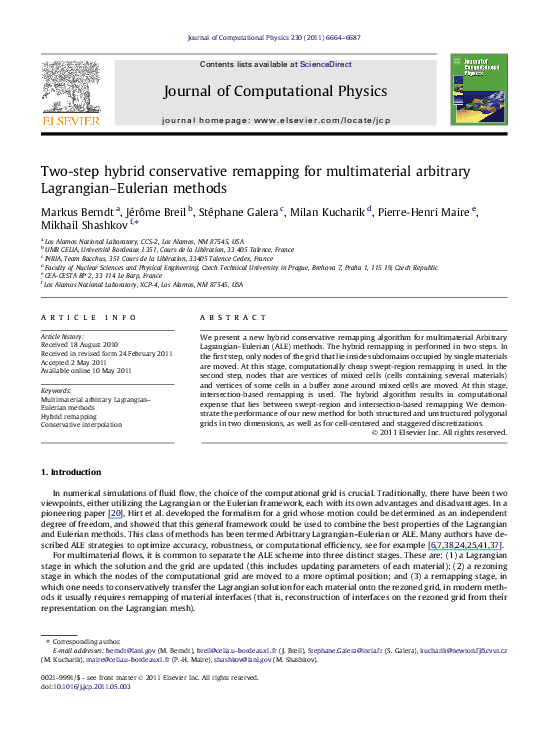 Two-step hybrid conservative remapping for multimaterial arbitrary ... Two-step hybrid conservative remapping for multimaterial arbitrary ...