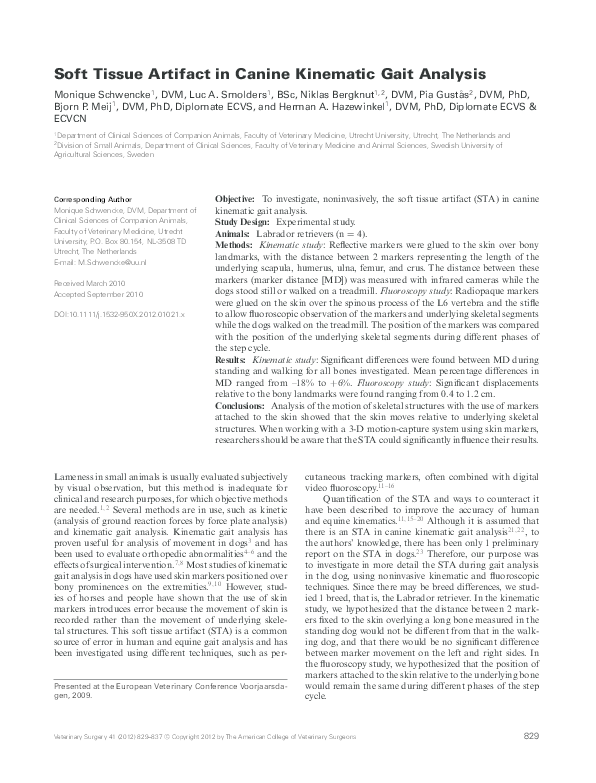 (PDF) Soft Tissue Artifact in Canine Kinematic Gait Analysis
