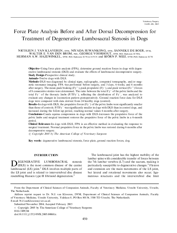 (PDF) Force Plate Analysis Before and After Dorsal Decompression for ...