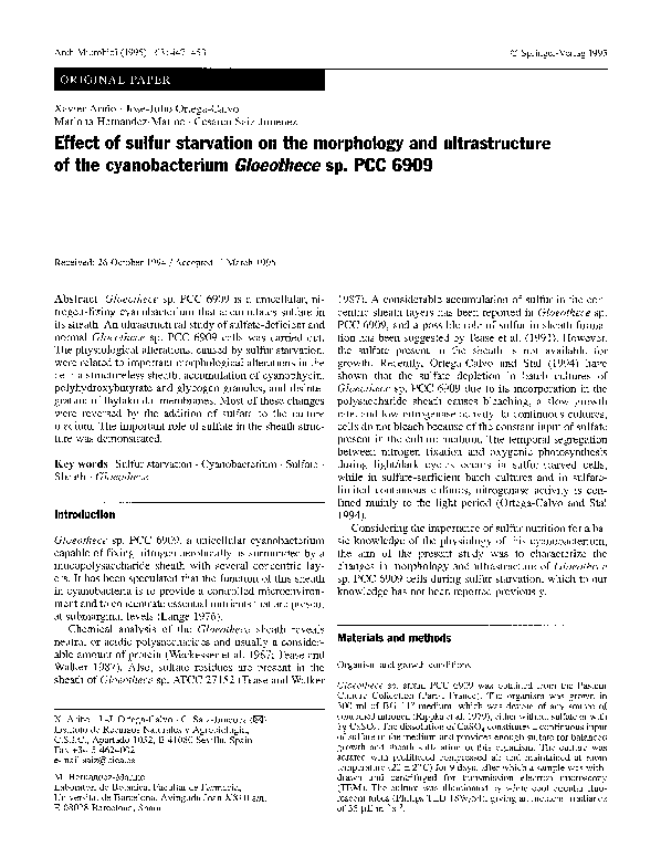 (PDF) Effect of sulfur starvation on the morphology and ultrastructure ...