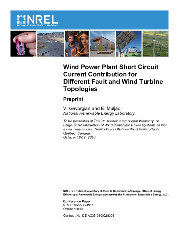 Pdf Wind Power Plant Short Circuit Current Contribution For Different