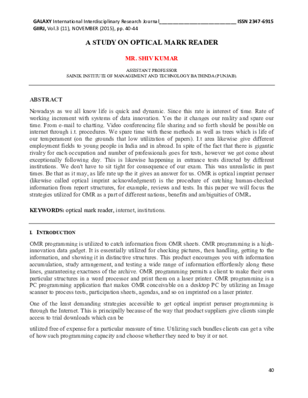(PDF) A STUDY ON OPTICAL MARK READER