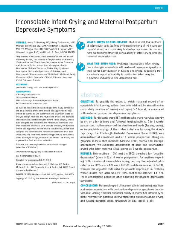 (PDF) Inconsolable Infant Crying and Maternal Postpartum Depressive ...