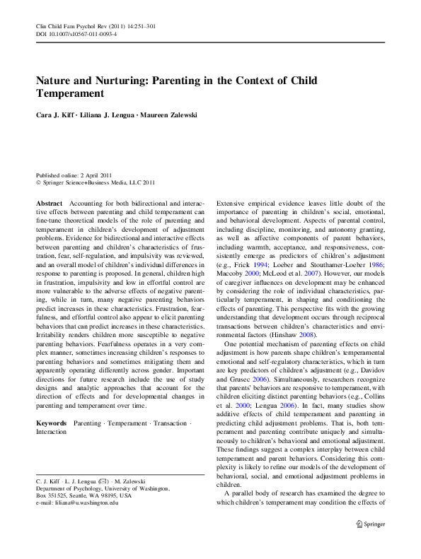 (PDF) Nature and Nurturing: Parenting in the Context of Child Temperament