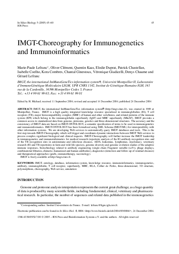 (PDF) IMGT-Choreography for immunogenetics and immunoinformatics ...