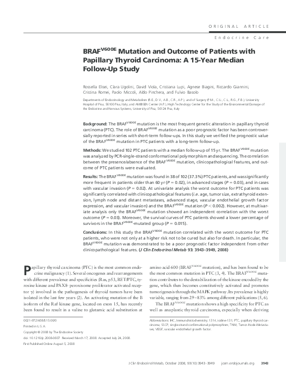 (PDF) BRAF V600E Mutation and Outcome of Patients with Papillary Thyroid Carcinoma: A 15-Year ...