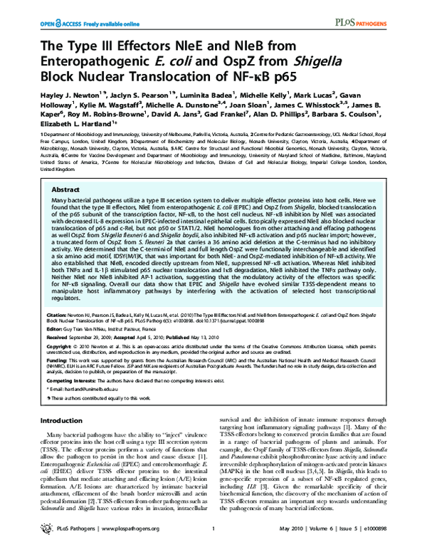 (PDF) The Type III Effectors NleE and NleB from Enteropathogenic E ...