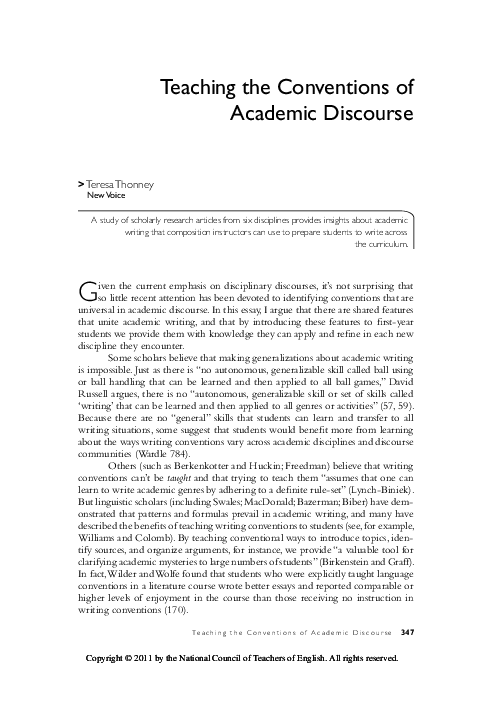 (PDF) “Teaching the Conventions of Academic Discourse.” Teaching ...