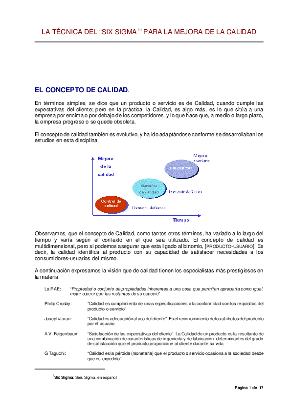 (PDF) LA TÉCNICA DEL " SIX SIGMA 1 " PARA LA MEJORA DE LA CALIDAD EL ...