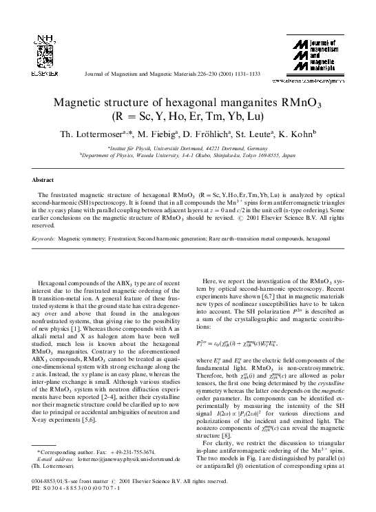 (PDF) Magnetic Structure of Hexagonal RMnO3 Compounds