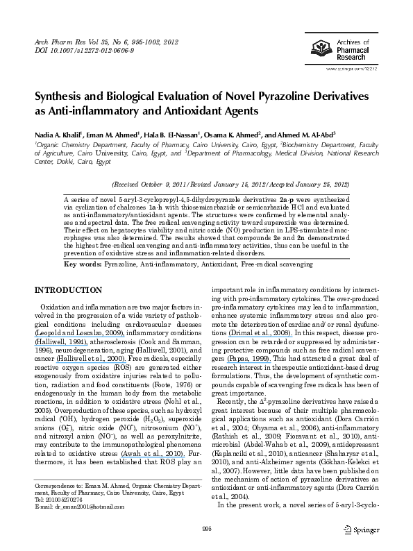 (PDF) Synthesis and Biological Evaluation of Novel Pyrazoles and ...