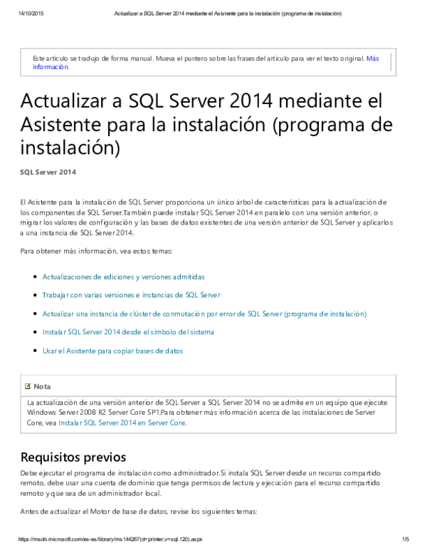 (PDF) Actualizar a SQL Server 2014 mediante el Asistente para la ...