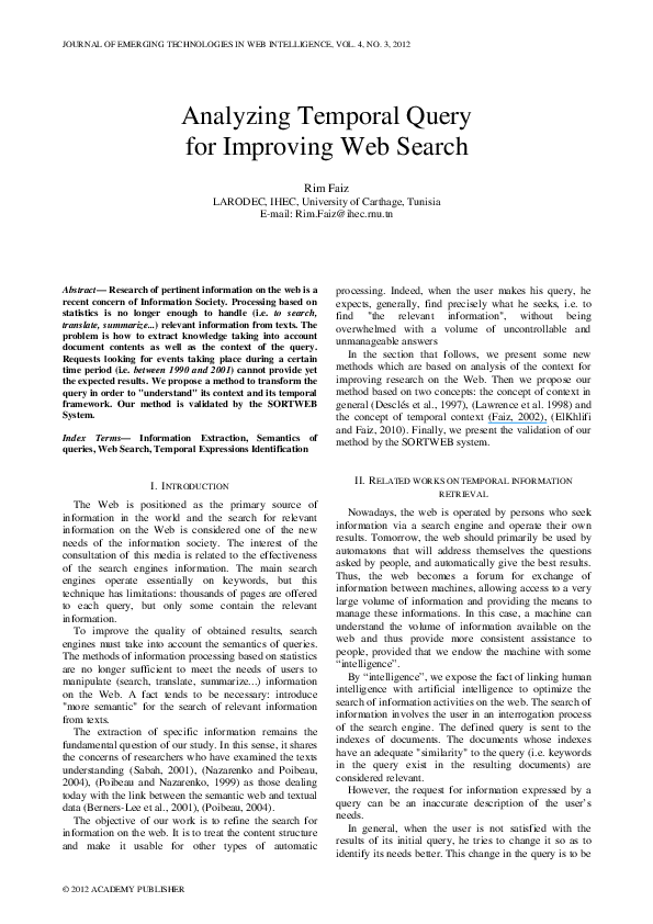 (PDF) Analyzing Temporal Query for Improving Web Search