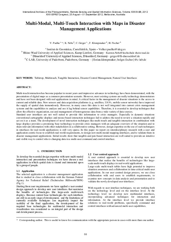 (PDF) Multi-Modal, Multi-Touch Interaction with Maps in Disaster Management Applications