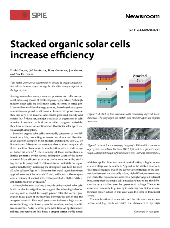 (PDF) Stacked organic solar cells increase efficiency