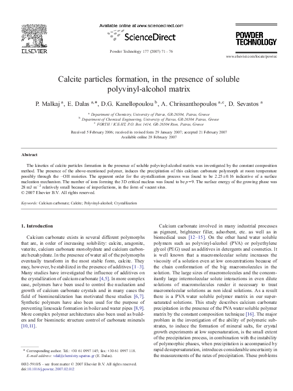 (PDF) Calcite particles formation, in the presence of soluble polyvinyl ...