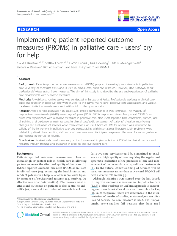 (PDF) Implementing patient reported outcome measures (PROMs) in ...