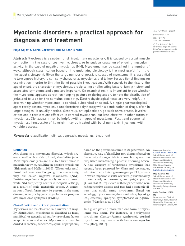 (PDF) Myoclonic disorders: a practical approach for diagnosis and treatment