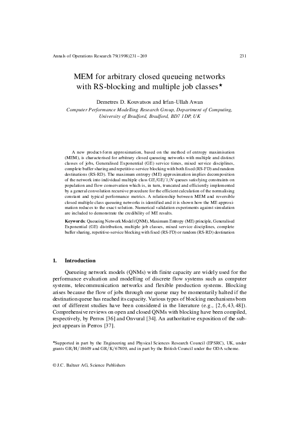 Pdf Mem For Arbitrary Closed Queueing Networks With Rs Blocking And Multiple Job Classes 8817