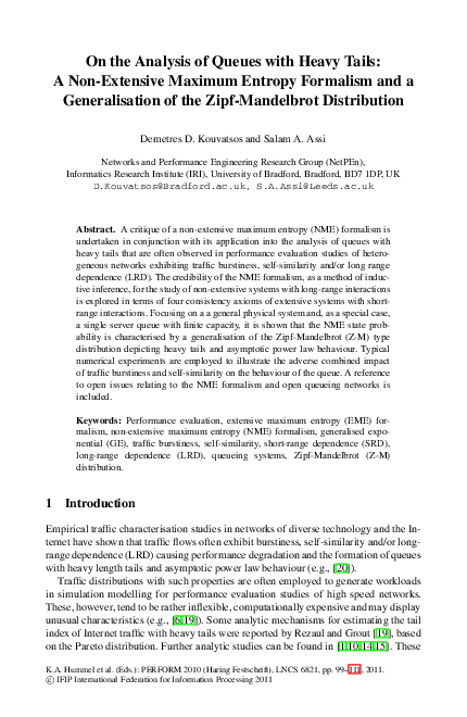 (PDF) On the Analysis of Queues with Heavy Tails: A Non-Extensive Maximum Entropy Formalism and ...