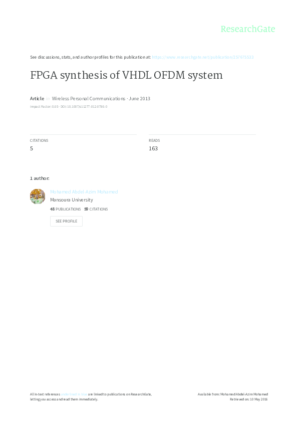Pdf Fpga Synthesis Of Vhdl Ofdm System